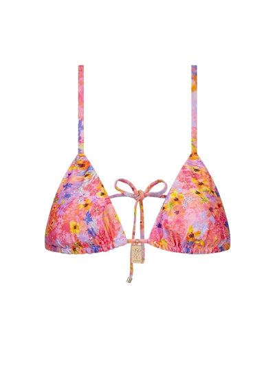 Triangle Drawstring Bikini Top | Tanning Swimwear | Pink Floral Bather